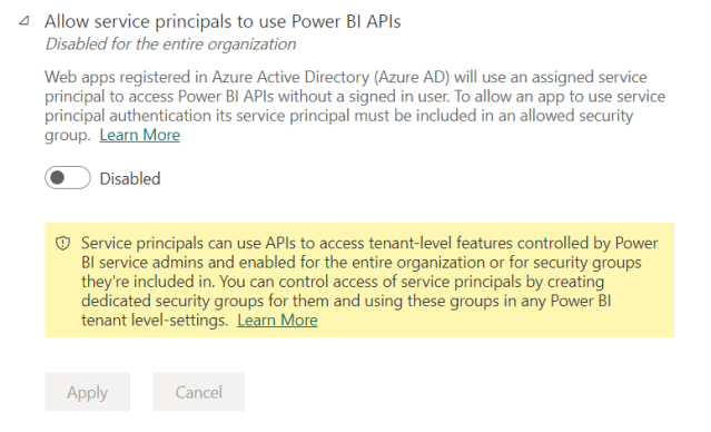 Tenant settings that block from adding a service principal to a ...